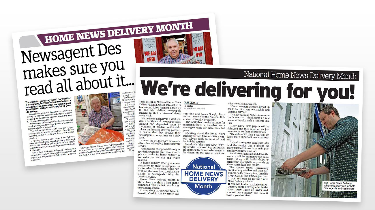 Regional newspaper coverage - Home News Delivery Month